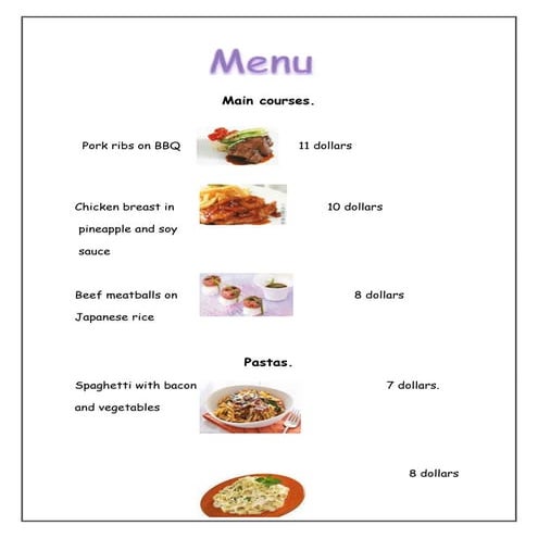 Menus de ingles | DOCX