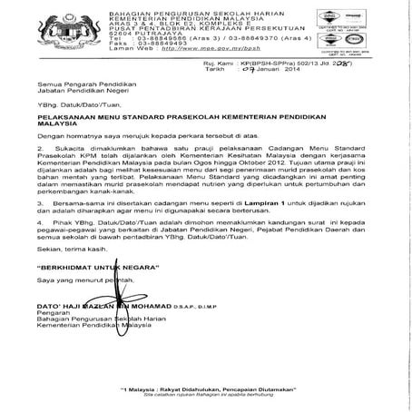 Menu Standard Prasekolah KPM | PDF