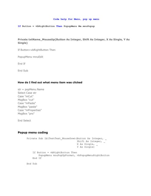 Visual Basic menu | PPT