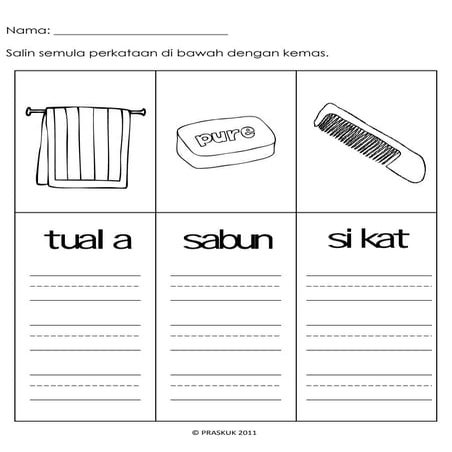 Menyalin perkataan (objek yang digunakan untuk kebersihan diri) | PDF