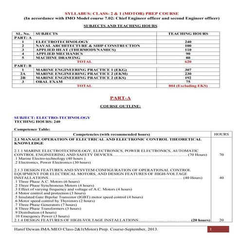 Department of Shipping, Bangladesh approved MEO Class-2 & 1 (Unlimited ...