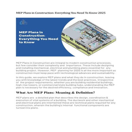 MEP Plans in Construction: Everything You Need To Know 2025 | PDF