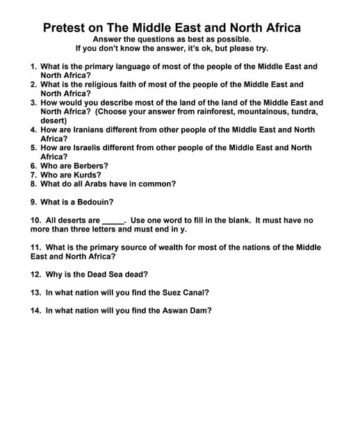 Middle East Geography Worksheet | DOCX