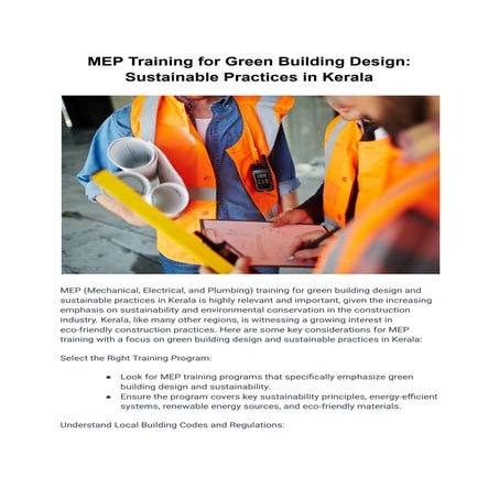MEP Training for Green Building Design: Sustainable Practices in Kerala ...