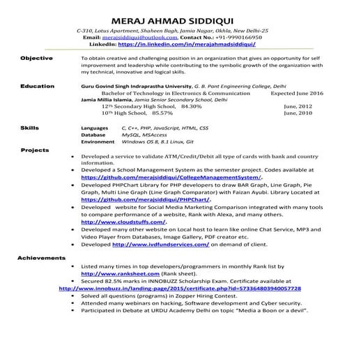 Meraj Ahmad Siddiqui Resume | PDF