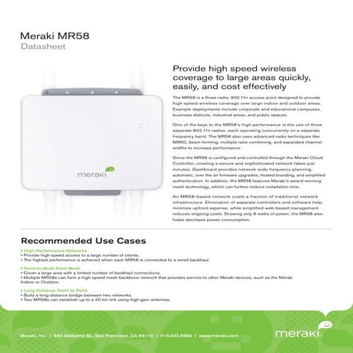 Meraki Datasheet MR58 | PDF
