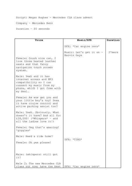 Mercedes advert script | PDF