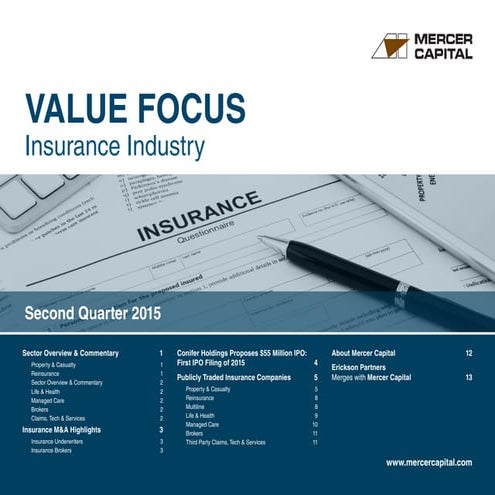 Mercer Capital's Value Focus: Insurance Industry | Q2 2015 | PDF