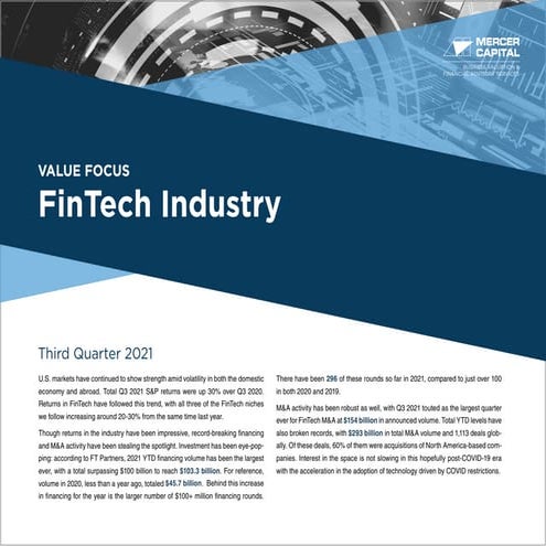 Mercer Capital's Value Focus: FinTech Industry | Third Quarter 2021 | PDF