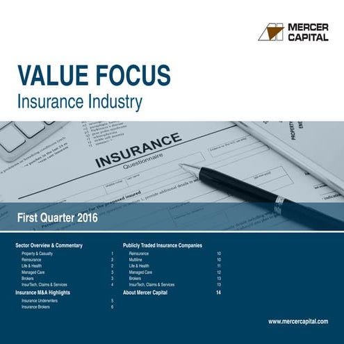 Mercer Capital's Value Focus: Insurance Industry | Q1 2016 | PPT