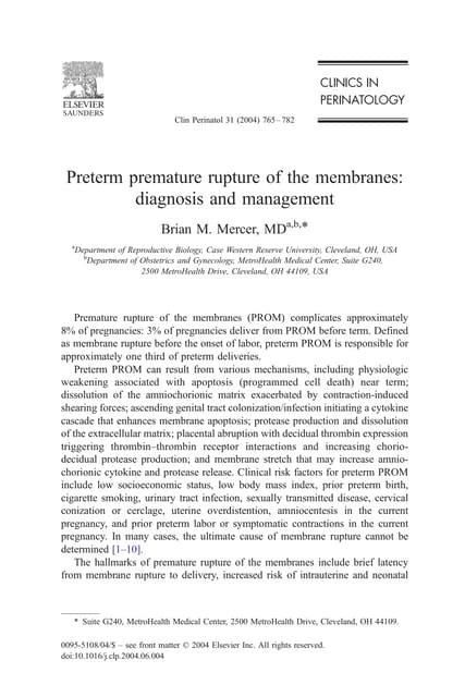 Preterm Premature Rupture Of Membranes (PPROM) | PPTX