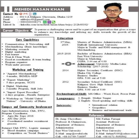 Merchandising Resume of Mehedi Hasan Khan | PDF