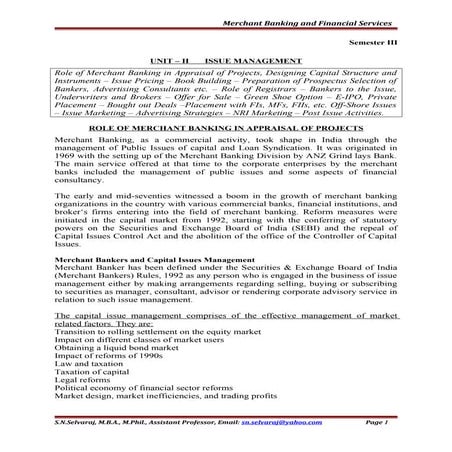 Merchant banking and financial services unit 2 notes for mba | DOC