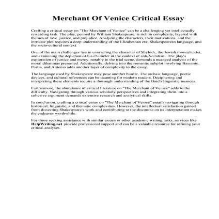 Merchant Of Venice Critical Essay. Universal Training Institute | PDF