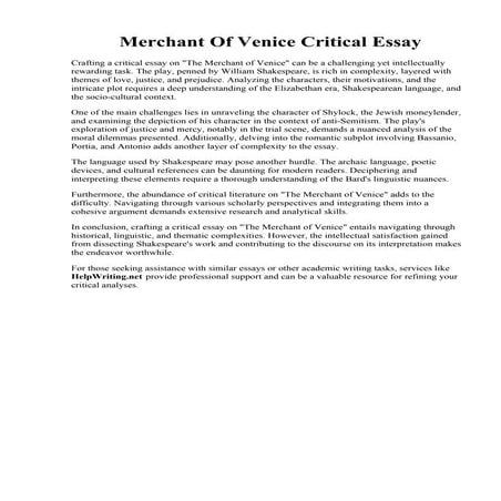 Merchant Of Venice Critical Essay | PDF
