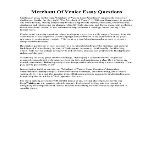 Merchant Of Venice Essay Questions | PDF