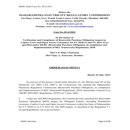 Merc order on RPO-REC Compliance by Captive & Open Access consumers | PDF