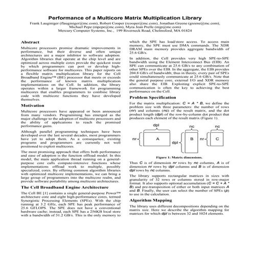 Performance of a Multicore Matrix Multiplication Library | PDF