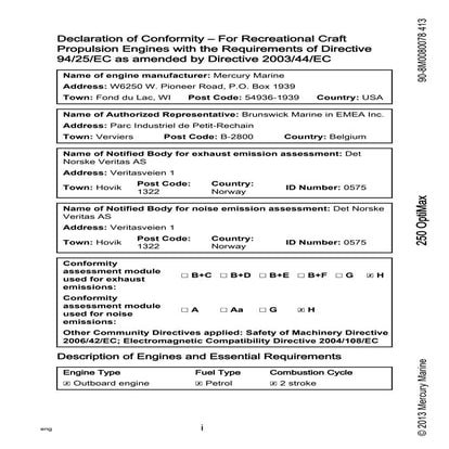 Mercury 250 Optimax Manual | PDF