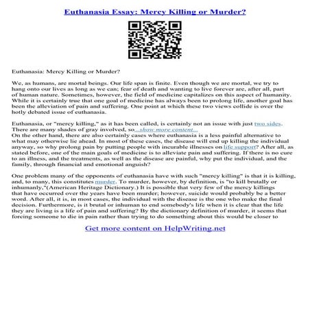 Mercy Killing Essay 
