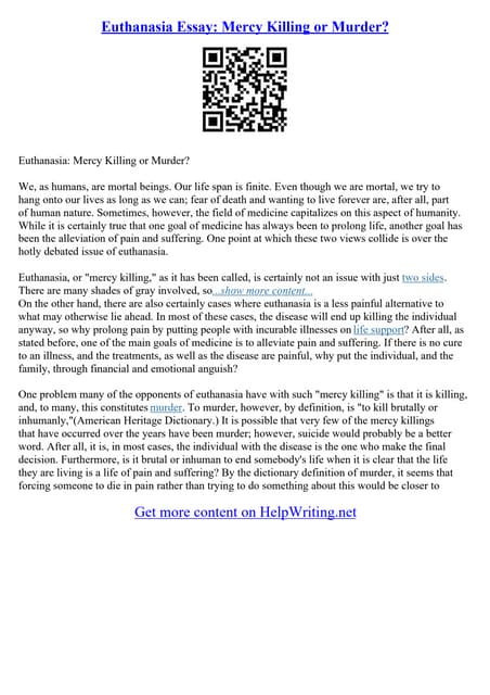 Mercy Killing Essay