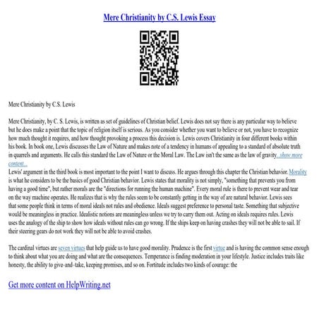 Mere Christianity By C.S. Lewis Essay | PDF