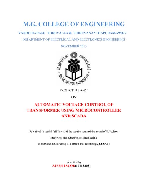 Automatic Voltage Control Of Transformer Using Microcontroller And Scada Pdf