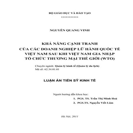 Luận án: Khả năng cạnh tranh của các DN lữ hành Quốc tế Việt Nam sau khi Việt Nam gia nhập WTO | PDF