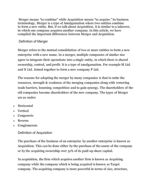 Merger and Acquisition ppt - SlideShare | PPTX