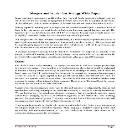 Mergers & Acquisitions Strategy White Paper | PDF