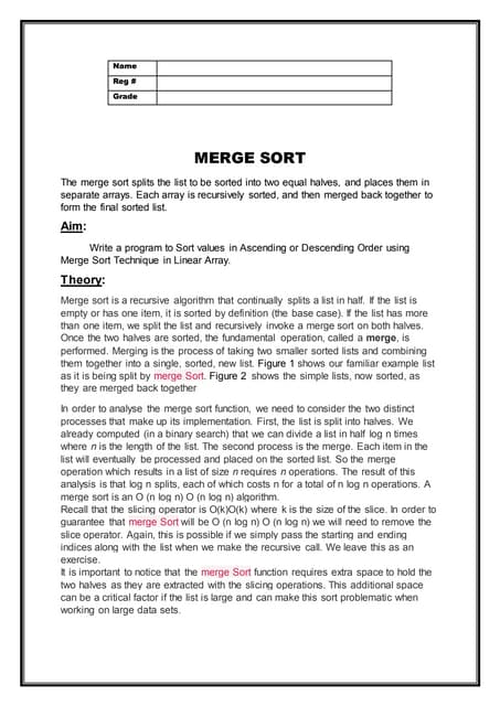 Merge Sort Algorithm Power Point Presentation Ppt