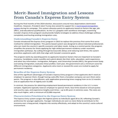 Merit-Based Immigration and Lessons from Canada’s Express Entry System.docx