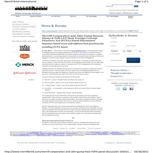 Merrill Corporation And Akin Gump Host Fcpa Panel Discussion Houston ...