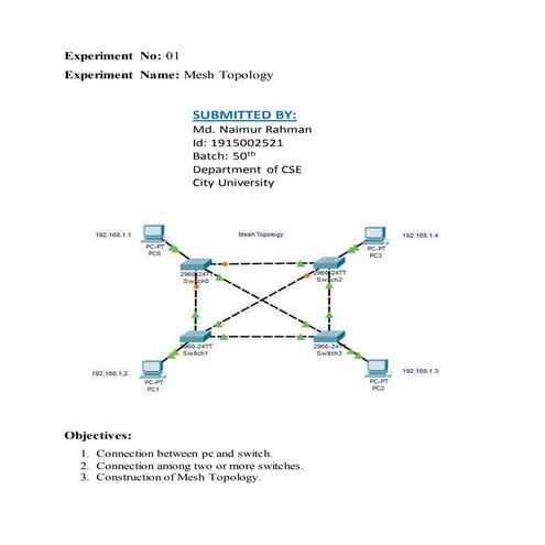Mesh Topology Design In Cisco Packet Tracer Docx Computer Networking Computing