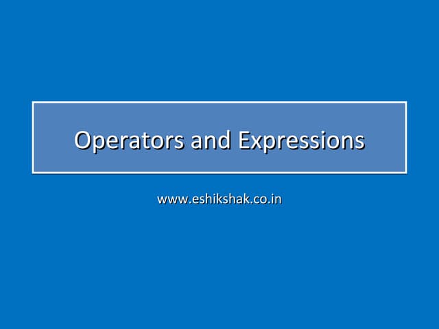Mesics Lecture 4 C Operators And Experssions Ppt