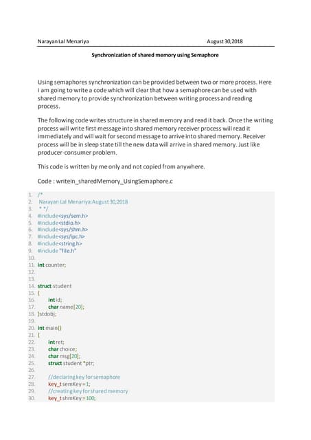 Synchronization Of Shared Memory Using Semaphores Docx