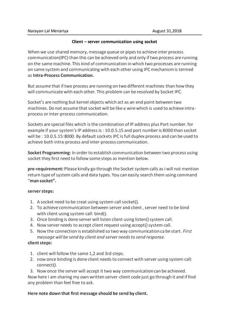 Client Server Communication Using Socket Ipc Pdf
