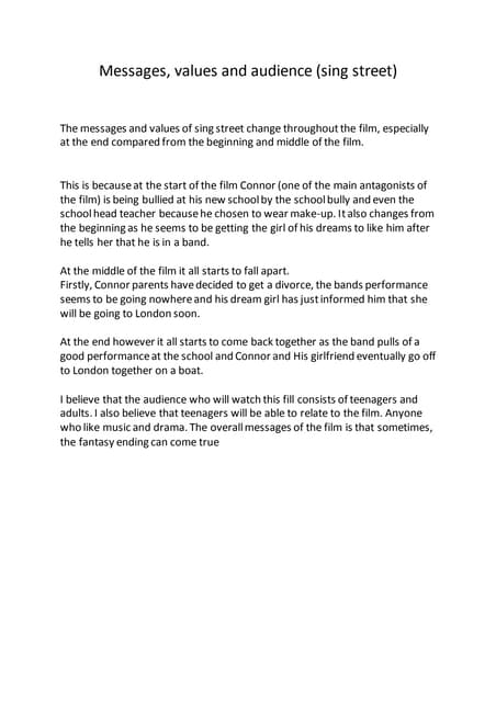 Sing street - analysis | DOCX