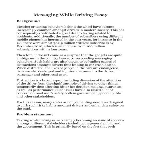 Messaging while driving essay | PDF
