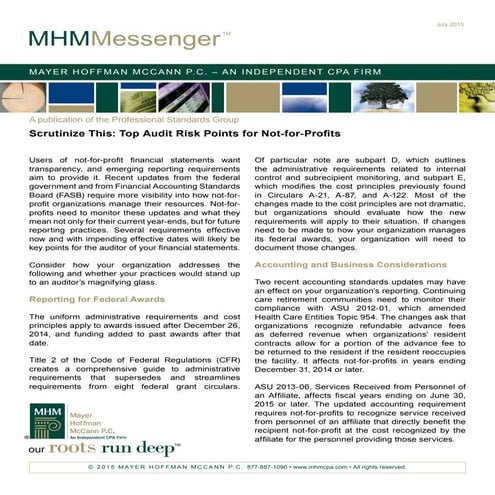 MHM Messenger: Top Audit Risk Points for Not-for-Profits | PDF
