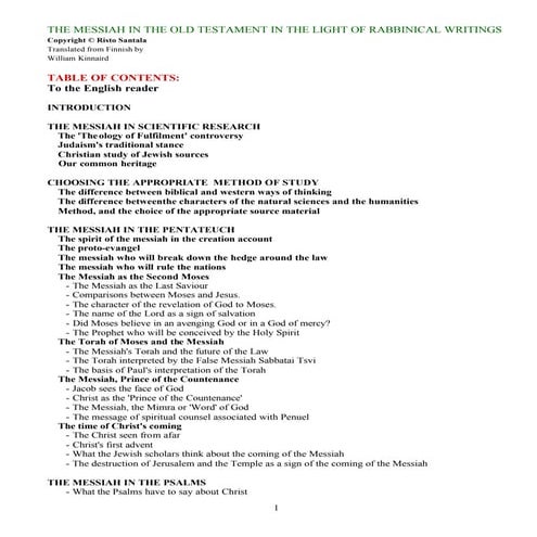 Messiah in the old testament in the light of rabbinical rabbis | PDF