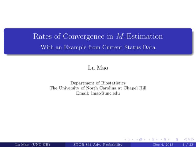 Rates Of Convergence In M Estimation With An Example From Current 8372