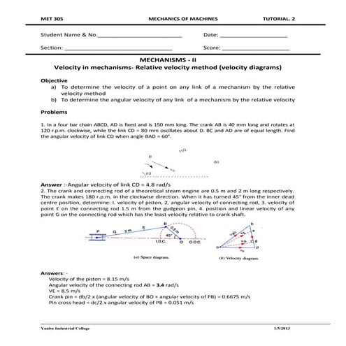 Velocity & acceleration diagrams | PDF