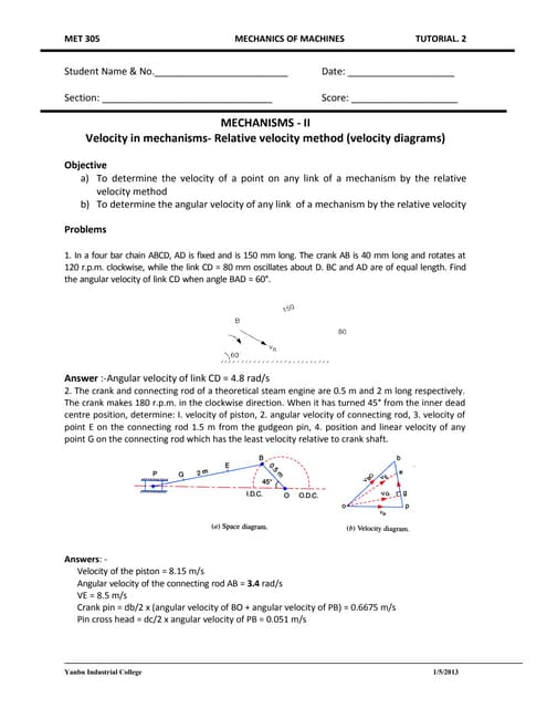 Relative velocity method, velocity & acceleration analysis of mechanism | PDF