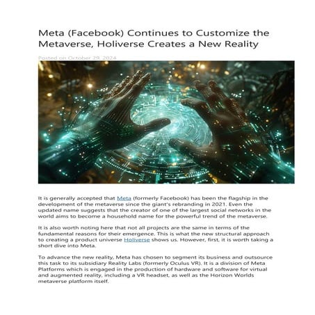 Tech NewsMeta (Facebook) Continues to Customize the Metaverse ...