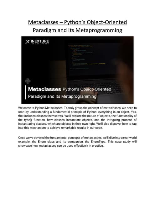 Metaclasses Pythons Object Oriented Paradigm And Its Metaprogramming 0367