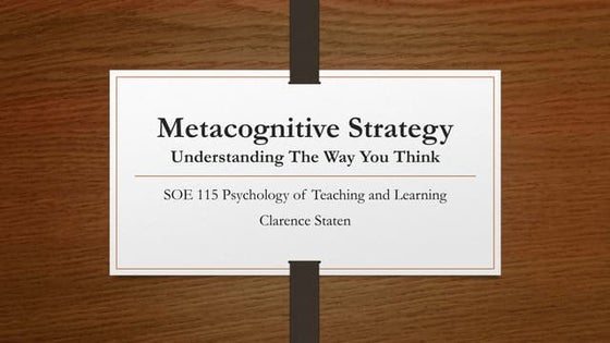 Metacognitive Instruction Pptx Educational Assessment Education