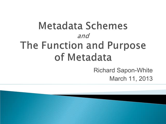 Metadata Lecture 3 Metadata Schemes Ppt