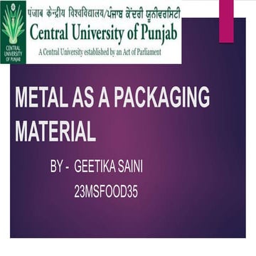 metal as a packaging material used in food industry pptx | PPTX