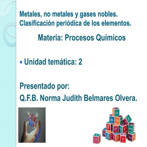 Metales, no metales y gases nobles | PPTX
